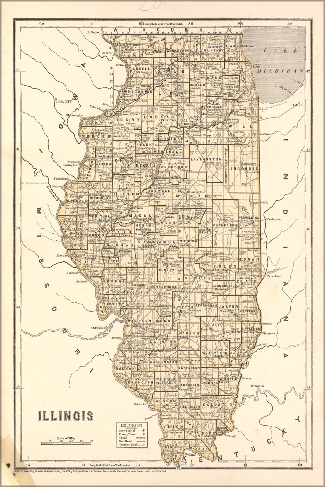 24"x36" Gallery Poster, map of Illinois 1842 - Walmart.com