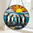 Coastal Penguin Scene Stained Glass Style Suncatcher, Decorative Window ...