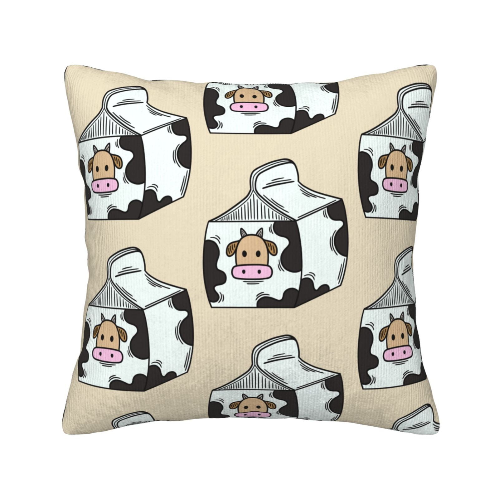 Square Throw Pillow Covers with Core, Cartoon Milk Drinking Pillows for ...