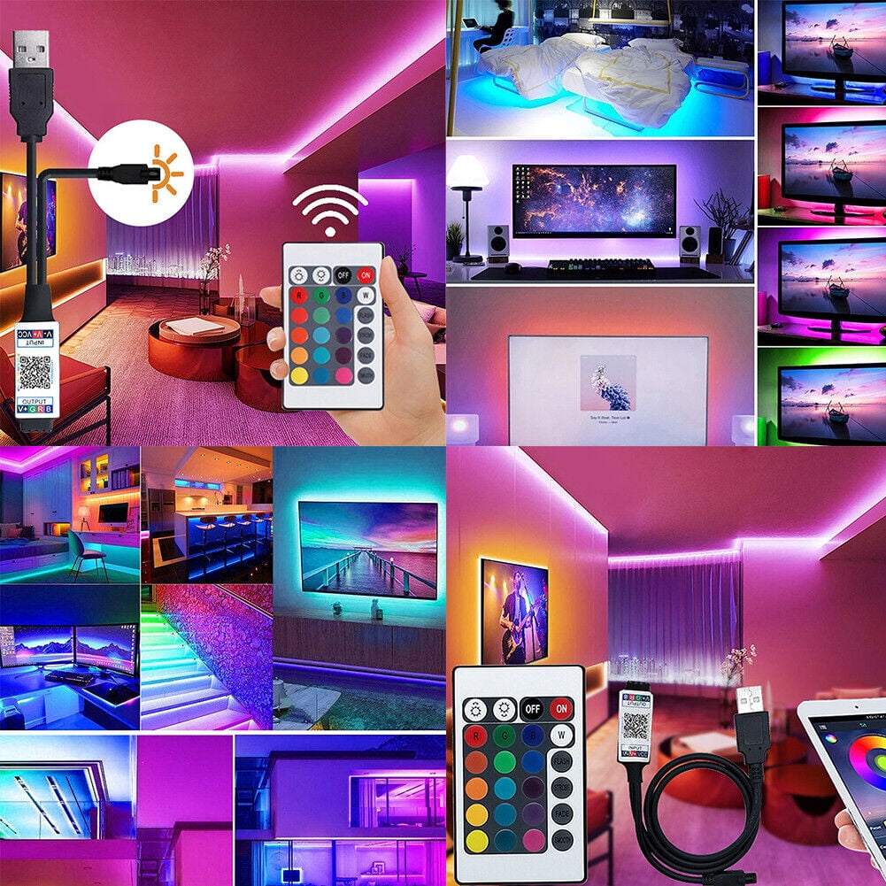 US 1-2 Pack 5V USB LED Strip Lights TV Back Light 5050 RGB Colour With ...