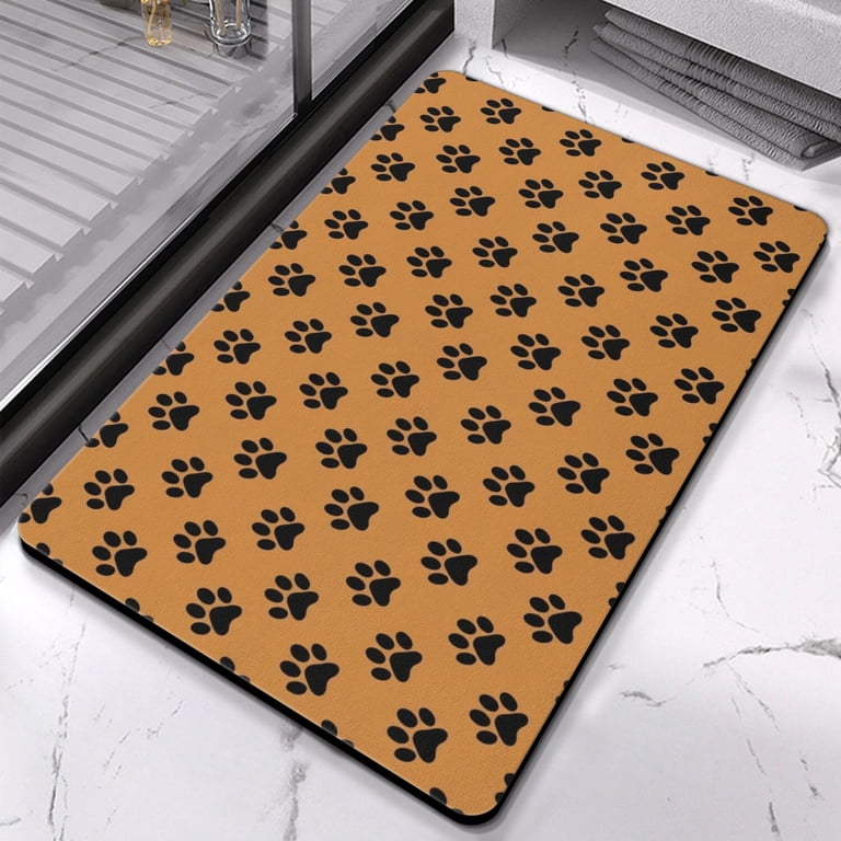 Dog Paw Print Black Orange Pattern Diatomite Bath Mat, Stone Bath Rug ...