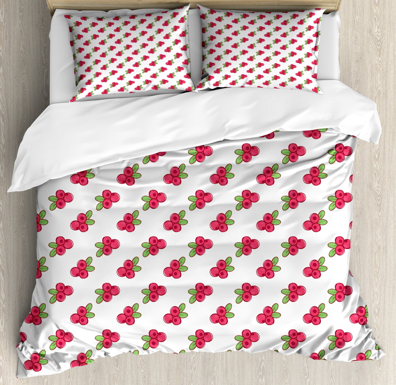 Cranberry Duvet Cover Set Queen Size, Harvest Berry Vibrant Cowberries ...