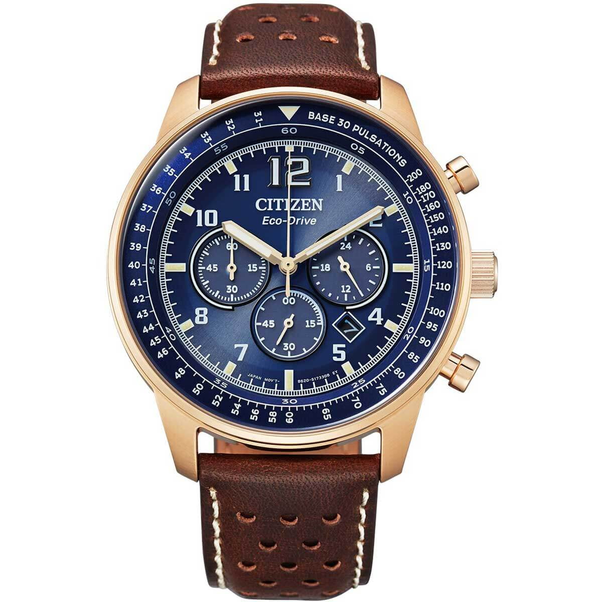 Citizen CA4503-18L Men's Blue Dial Brown Strap Chronograph Watch ...