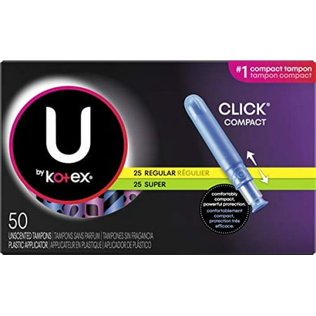 U by Kotex Click Compact Tampons Regular/Super Multi-Pack, 50 Count ...