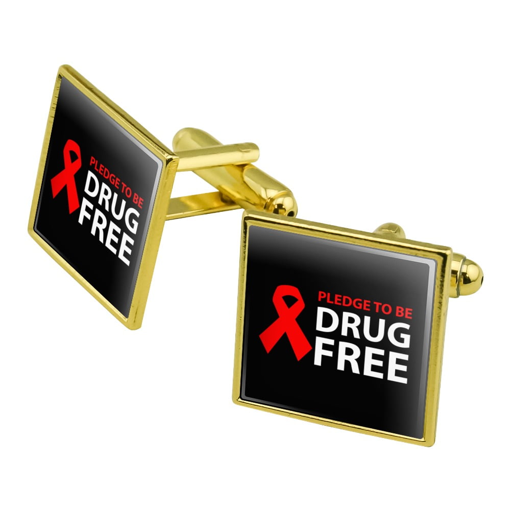 Red Ribbon Drug Free Pledge Square Cufflink Set - Silver or Gold ...