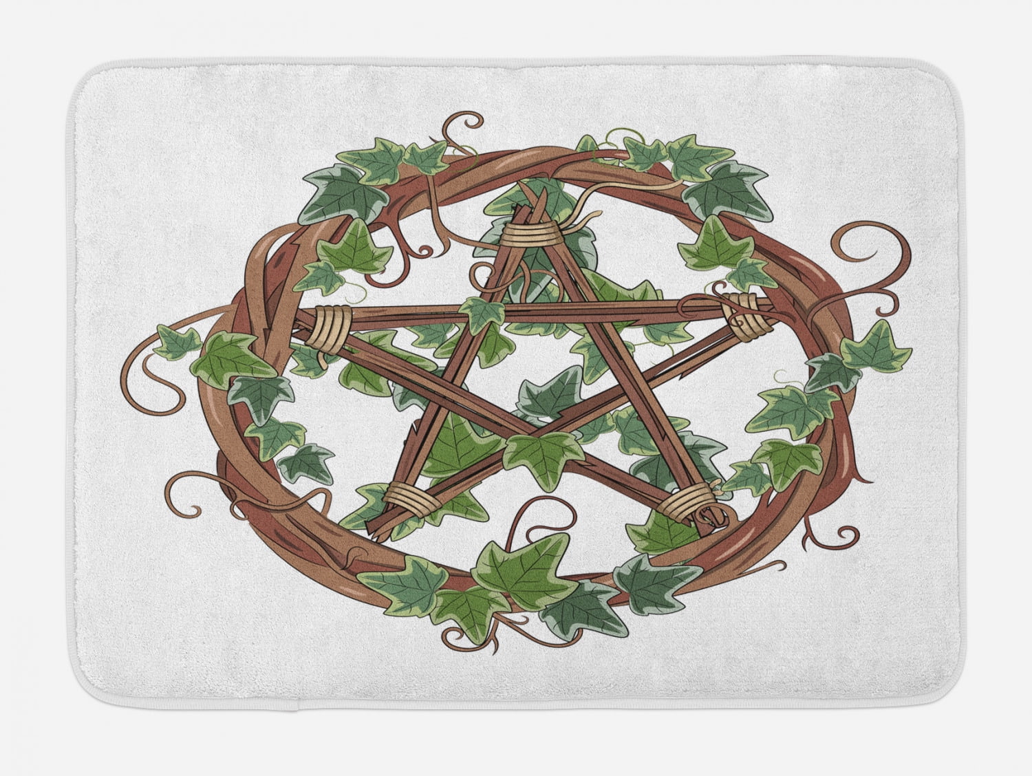 Pentacle Bath Mat, Vine Wreath with Ivy on Intertangled Twigs Forming ...