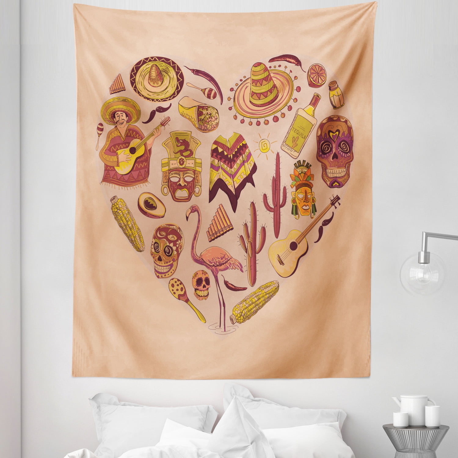 Hispanic Tapestry, Latin American Themed Folkloric Cartoonish Items as ...