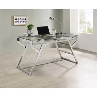 Statham Modern Solid Home Office Computer Desk with Clear Glass Top ...
