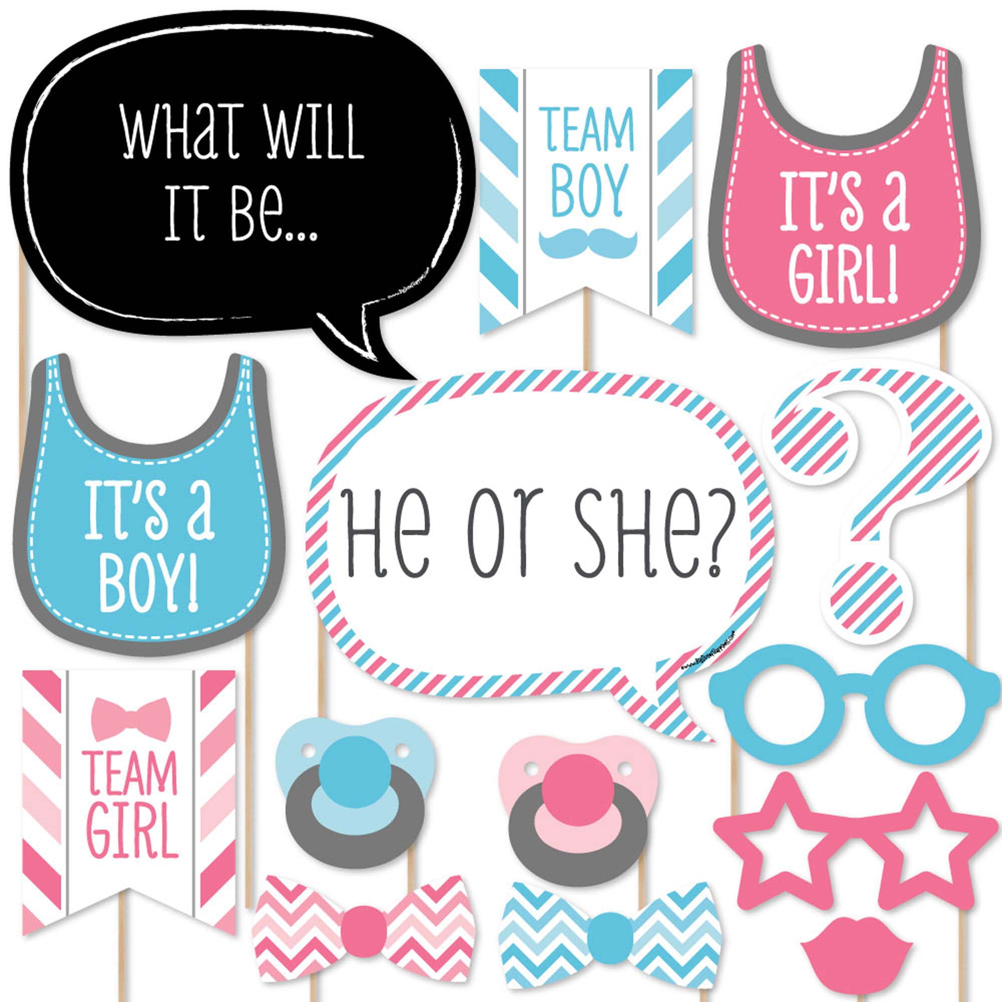 Big Dot of Happiness Chevron Baby Gender Reveal - Photo Booth Props Kit ...