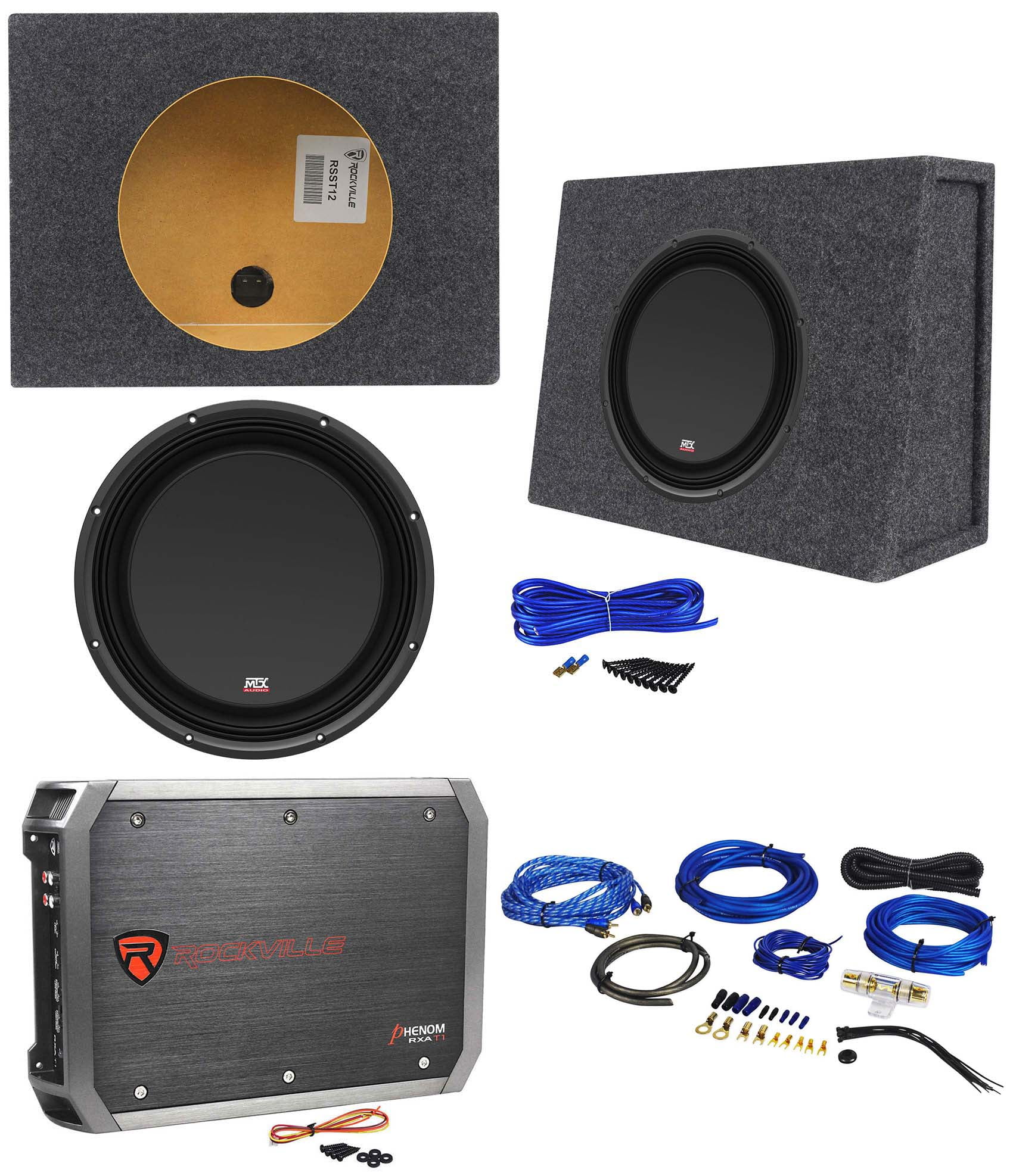 MTX 3512-04S 12" 600w Shallow Subwoofer+Sealed Sub Box Enclosure ...