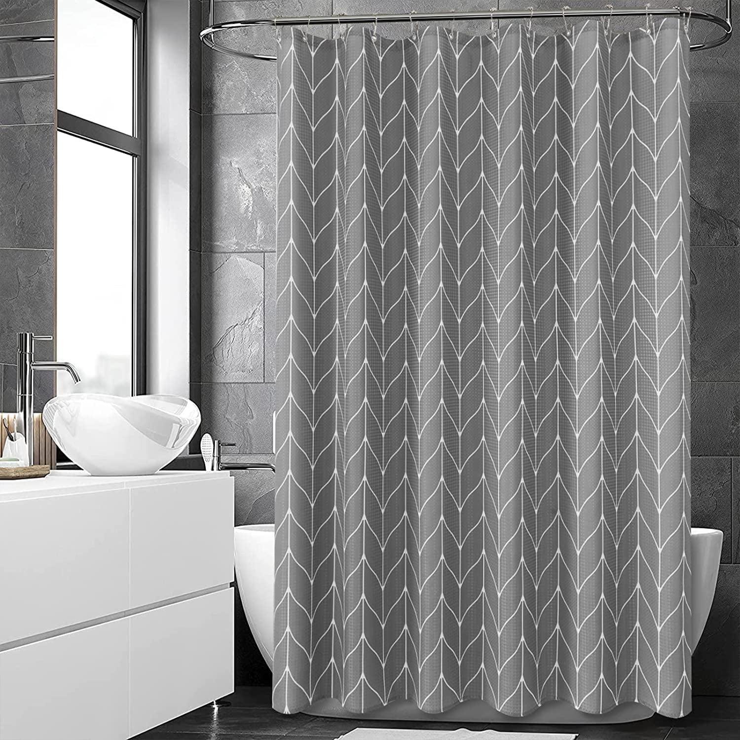Modern Geometric Shower Cutains Green and White Coastal Decor Bath ...