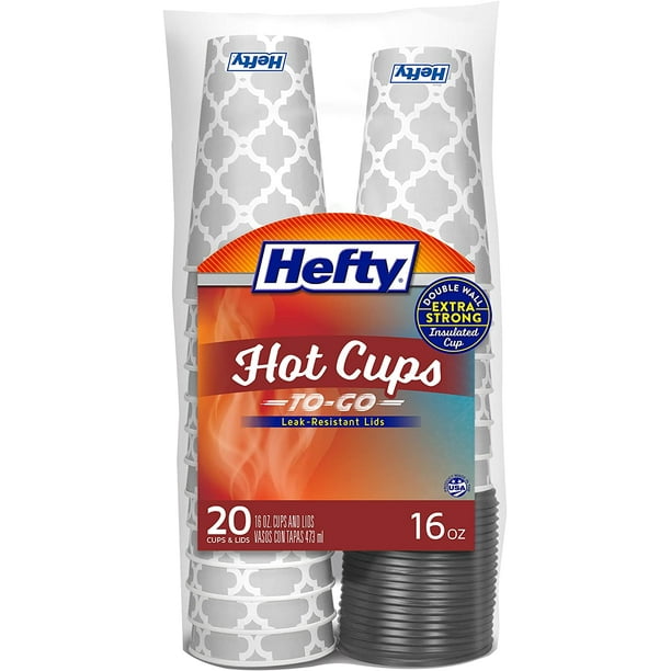 Hefty Disposable Coffee Cups with Lids - 16 Ounce, 20 Count - Walmart.com