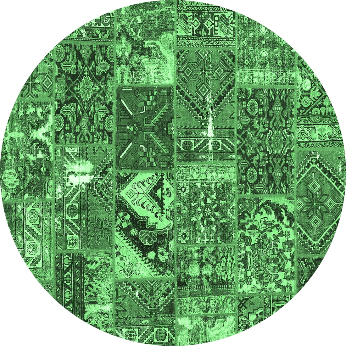 Ahgly Company Indoor Round Patchwork Emerald Green Transitional Area ...