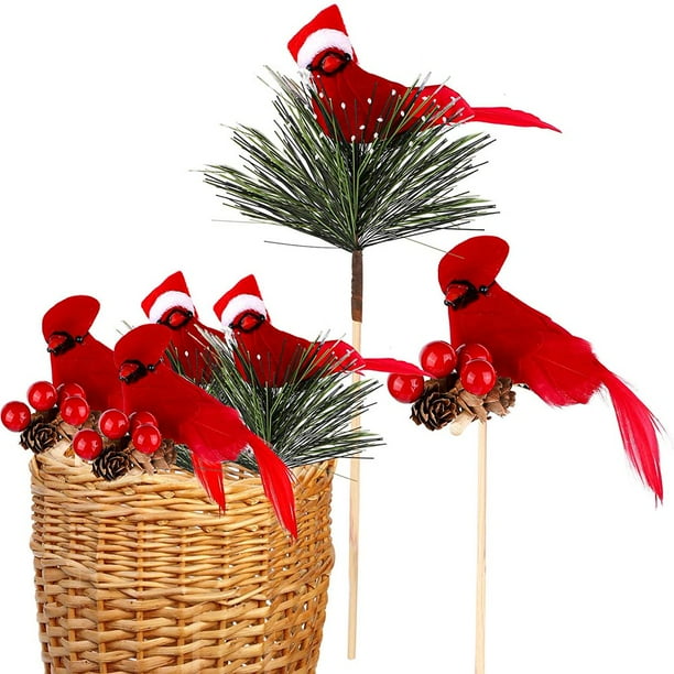 AMERTEER Red Cardinal Bird with Clip Set of 5 Christmas Tree Ornament ...