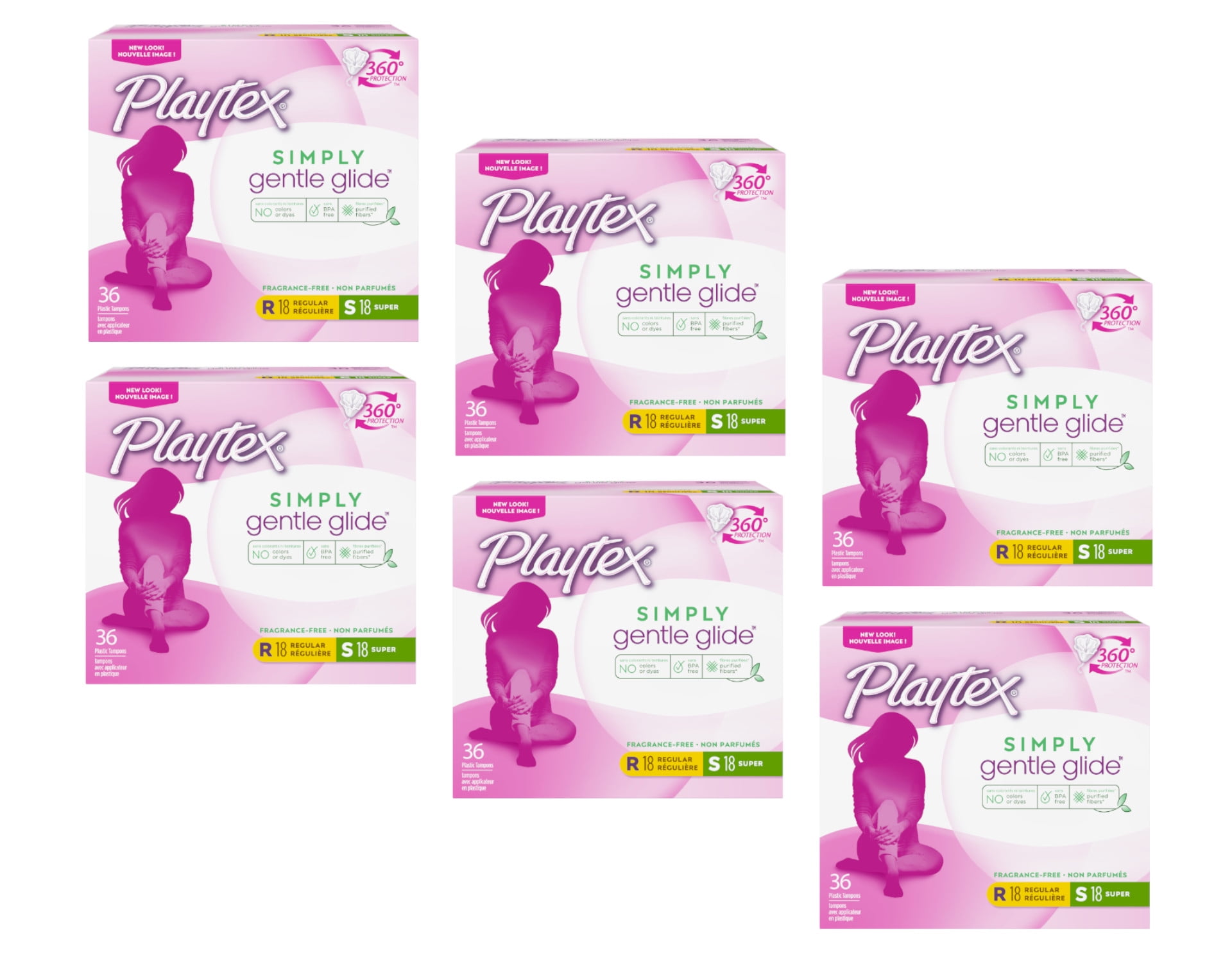 6 Pack Playtex Gentle Glide Tampons MultiPack Unscented, 36 Count: 18 ...