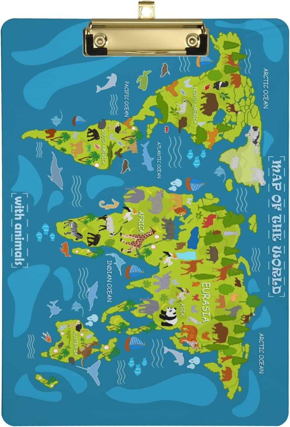 FMSHPON Vivid World Map Blue Ocean Clipboard Hardboard Wood Nursing ...