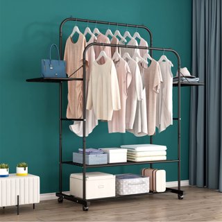 QXDRAGON Rolling Portable Adjustable Clothes Rack Double Bar Rail ...