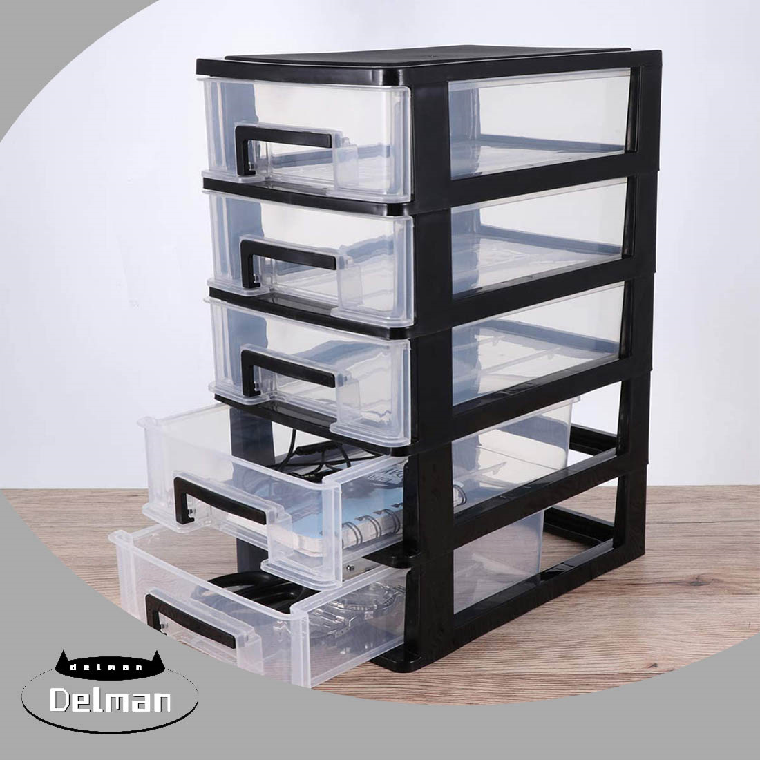 5 Drawer Plastic Drawer Organizer, Clear Desktop Drawer Storage Cabinet ...