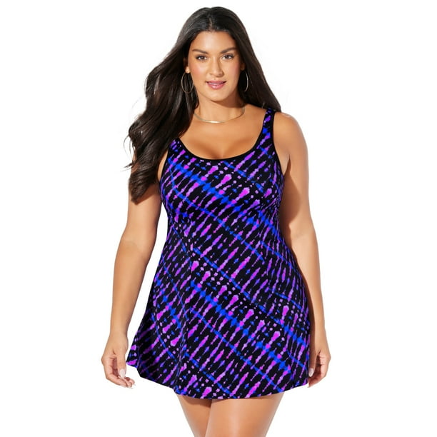 Swimsuits For All Women's Plus Size Chlorine Resistant Tank Swimdress ...