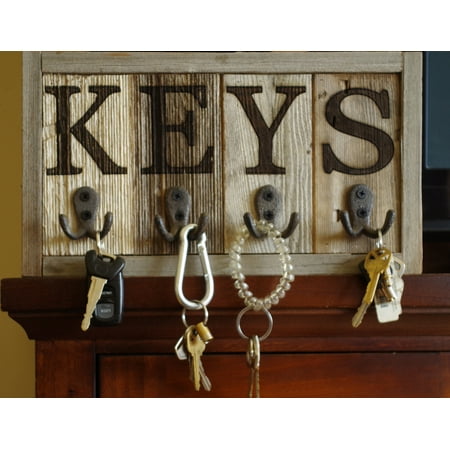 Rustic Wall Mounted Key Hook Rack, Wooden Key Chain Holder, Decorative ...