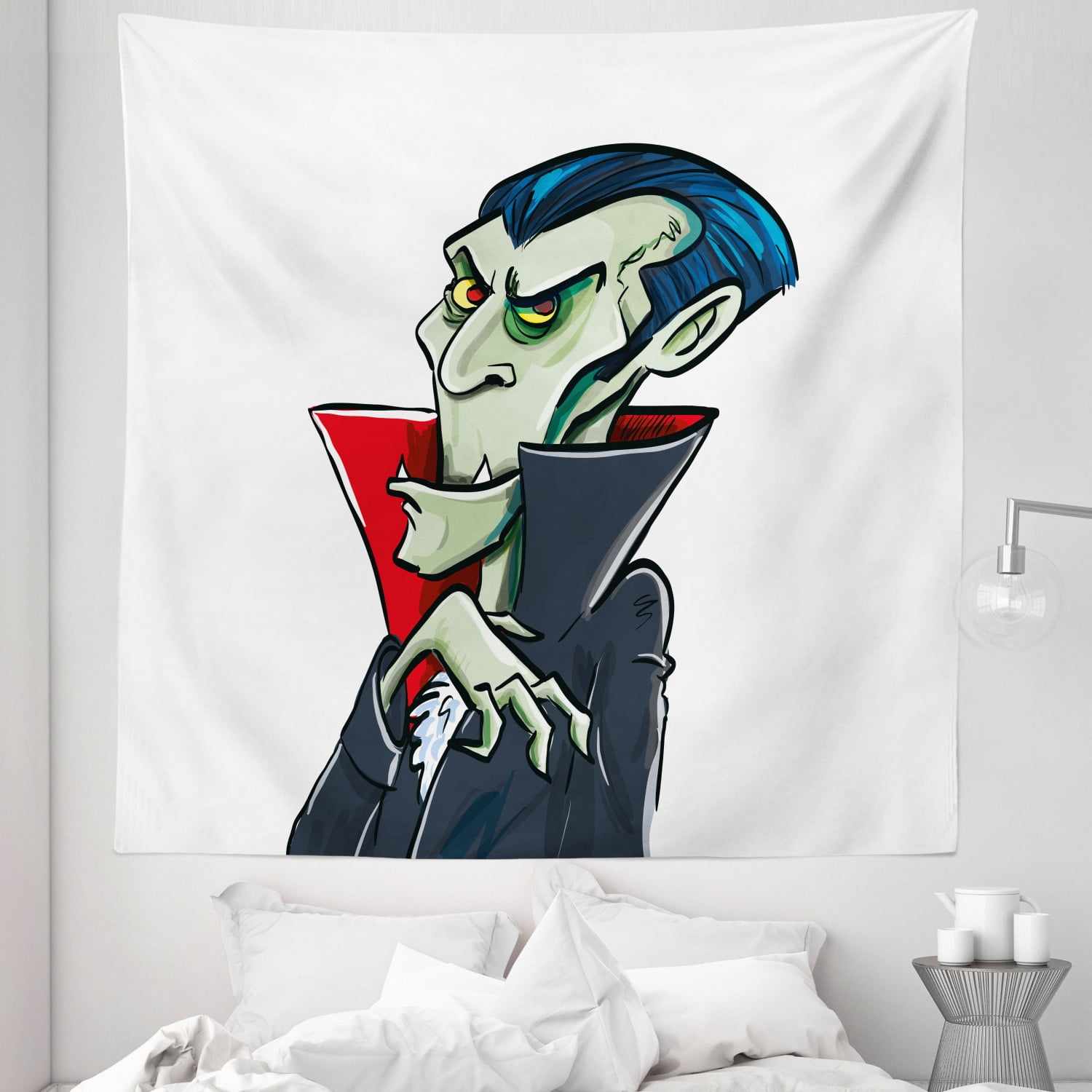 Halloween Tapestry, Cartoon Style Spooky and Funny Vampire Character ...