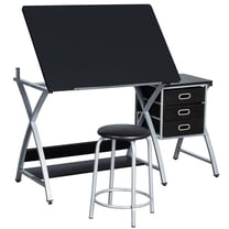 Yaheetech Adjustable Height Drafting Table with Stool and Storage, Art ...
