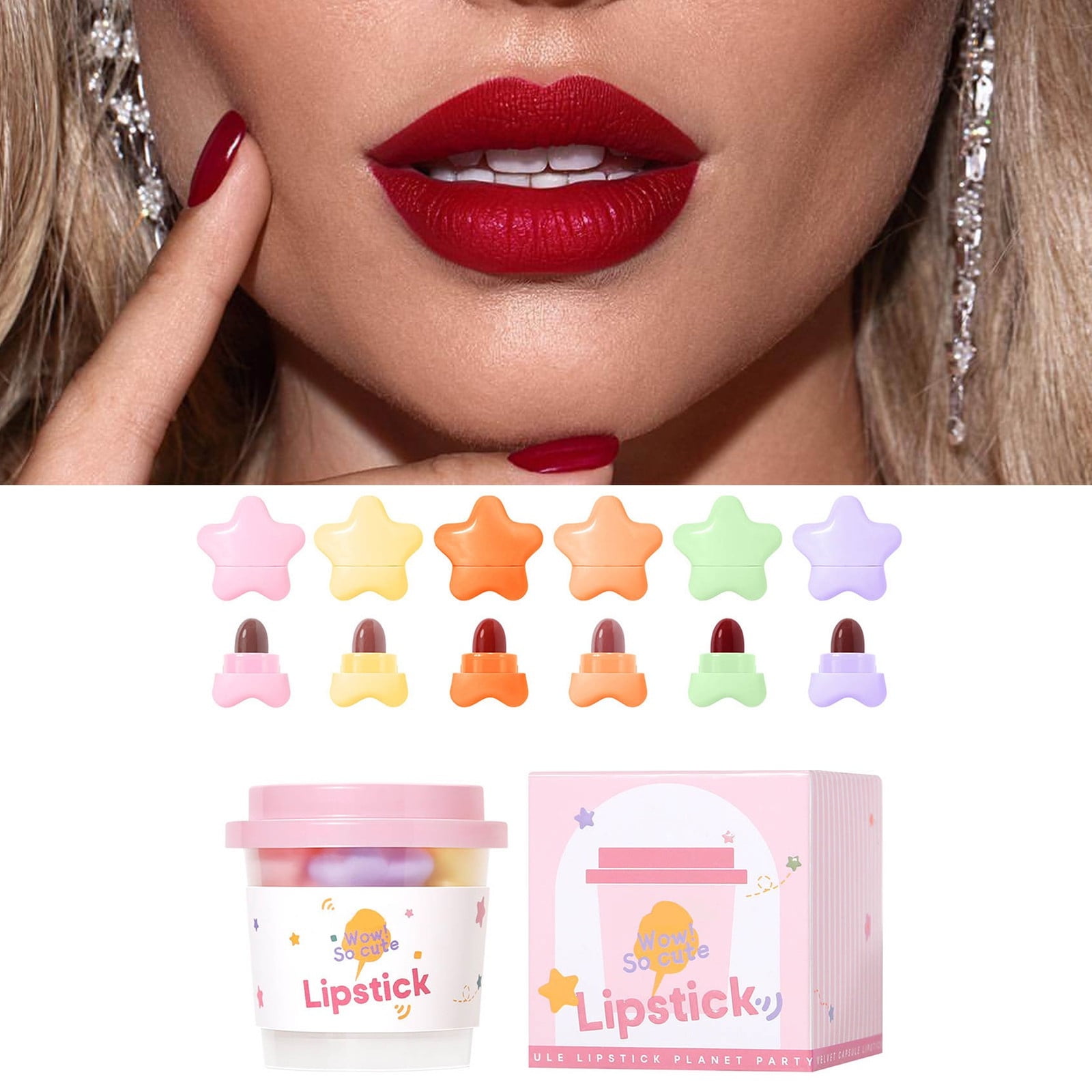SDHJ23 6 Piece Mini Star Lipstick Set Velvet Lipstick Set Nonstick Cup ...
