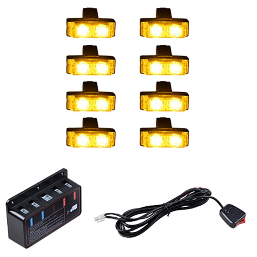 8x 2-LED Amber Emergency Warning Hazard Strobe Light Bar Kit Clips Fit ...