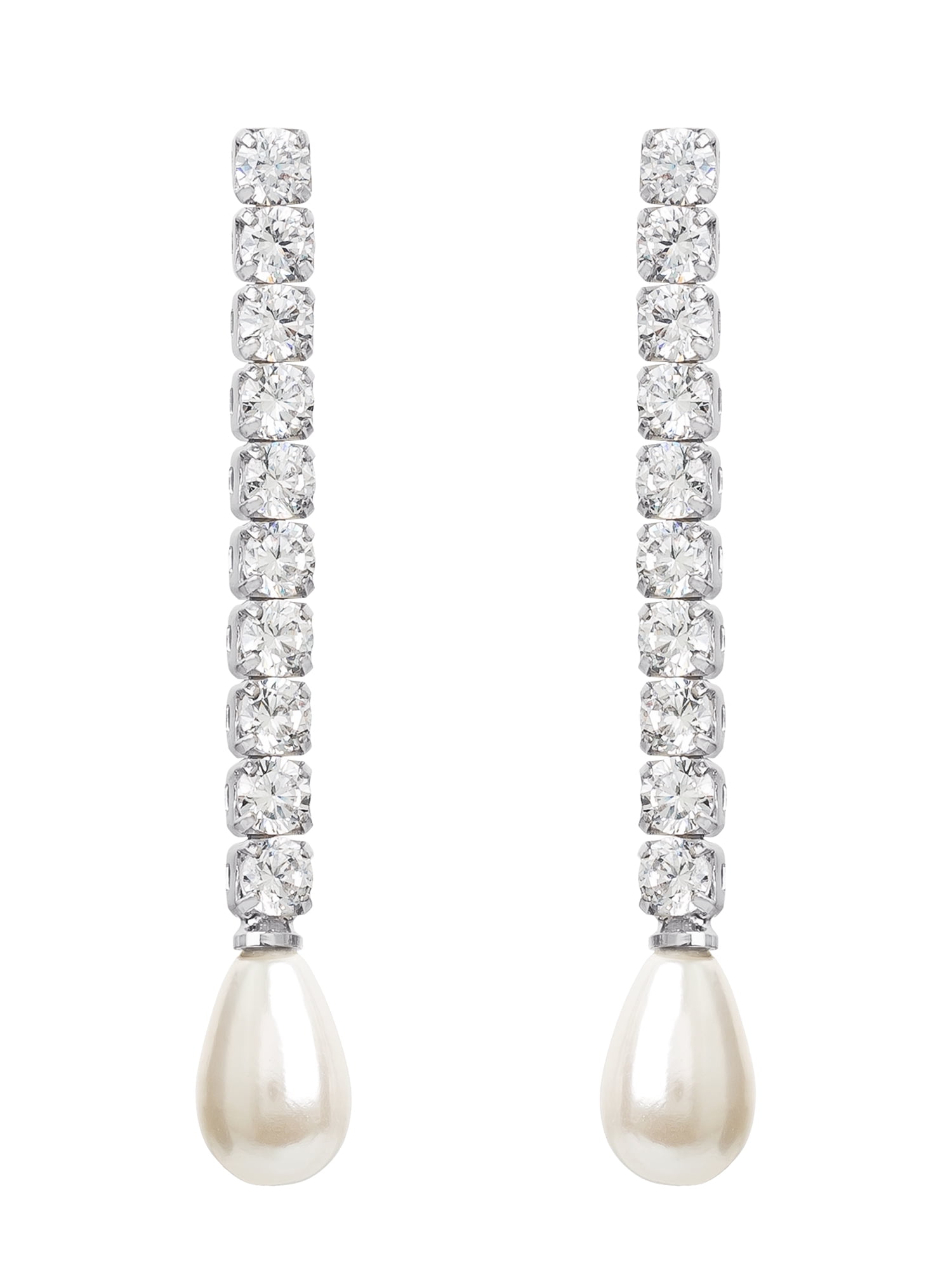 Fine Silver Plated Cubic Zirconia Simulated Pearl Drop Earrings ...