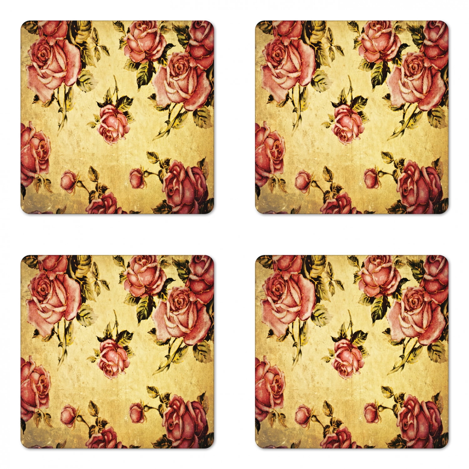 Rose Coaster Set Of 4 Old Fashioned Victorian Style Pattern Dramatic