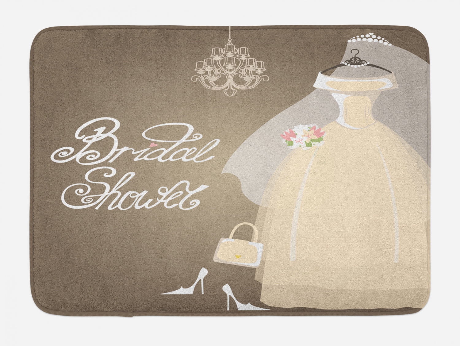Bridal Shower Bath Mat, Bride Party Wedding Dress Romantic Letterings ...