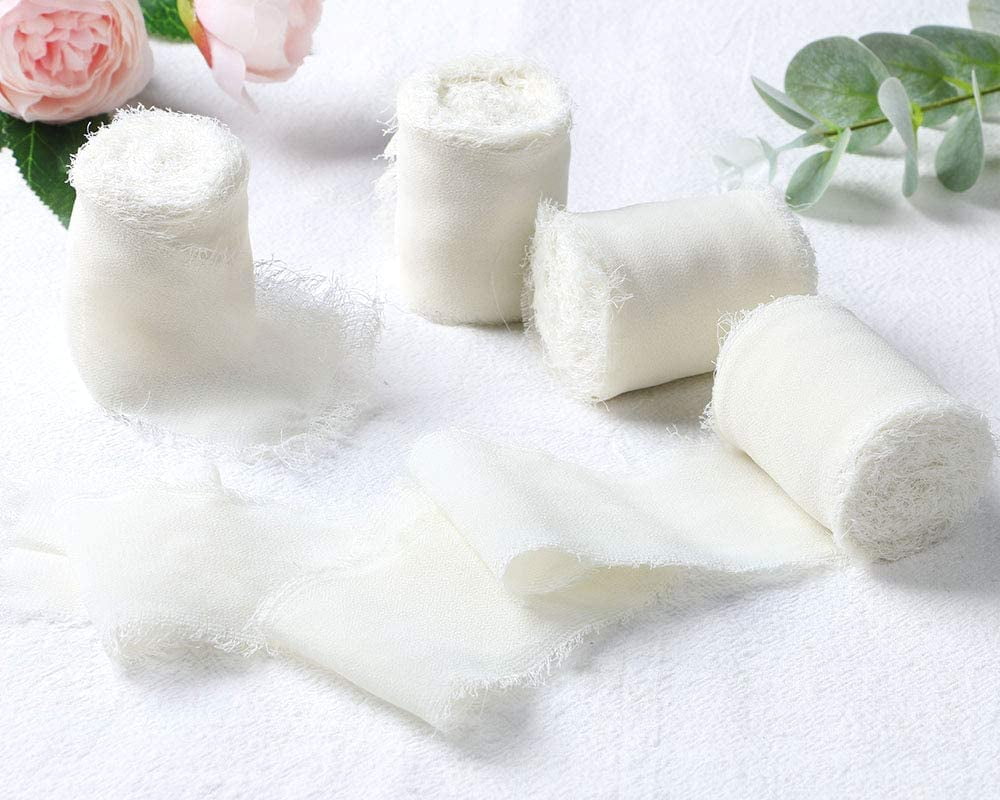 PONATIA Handmade 4 Rolls 2" x 6 Yards Chiffon Ribbons Frayed Edges ...