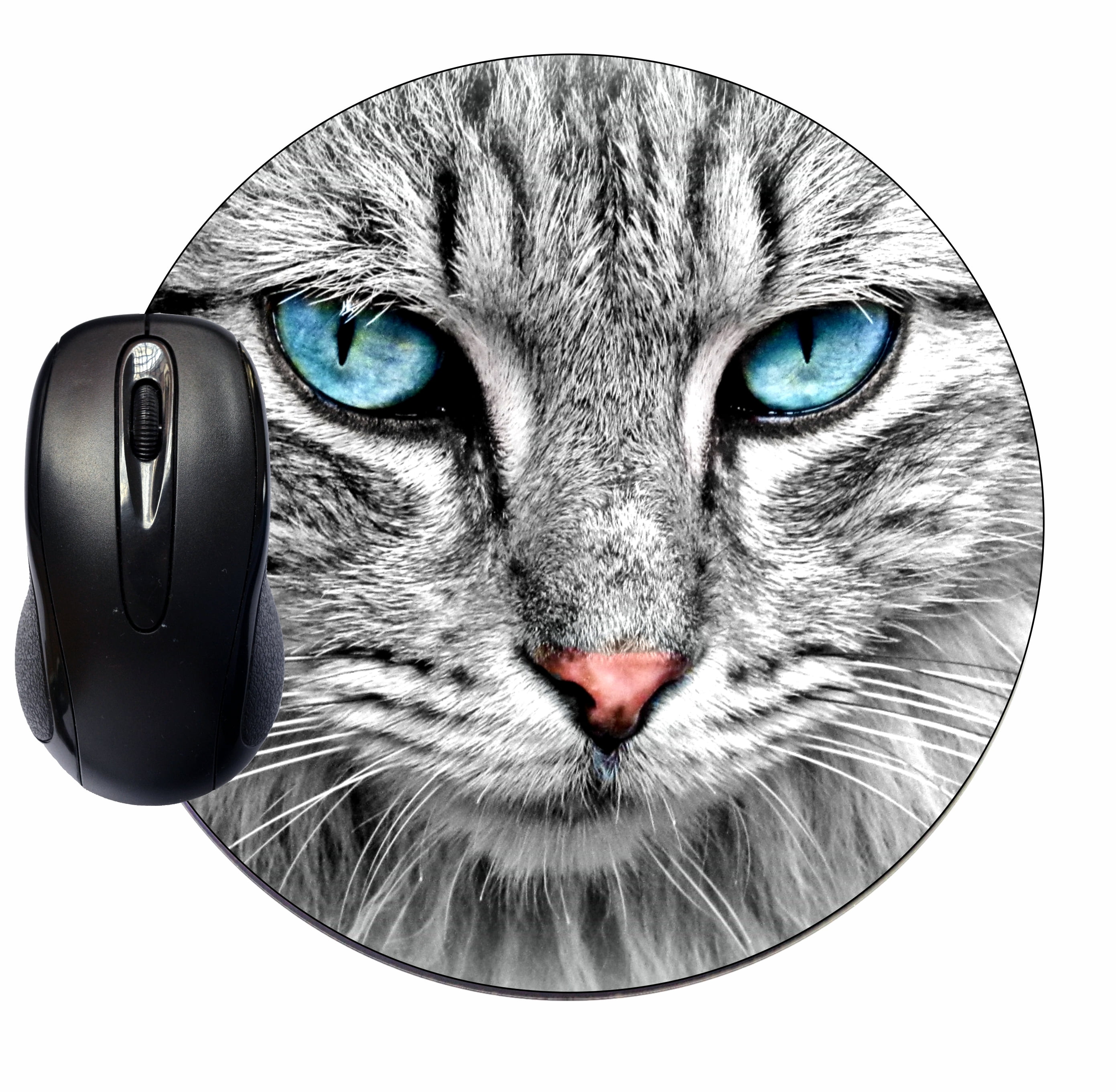 Mouse Mat Pad Mousepad Cute Desk Round Circle Mousemat Design Grey Cat ...