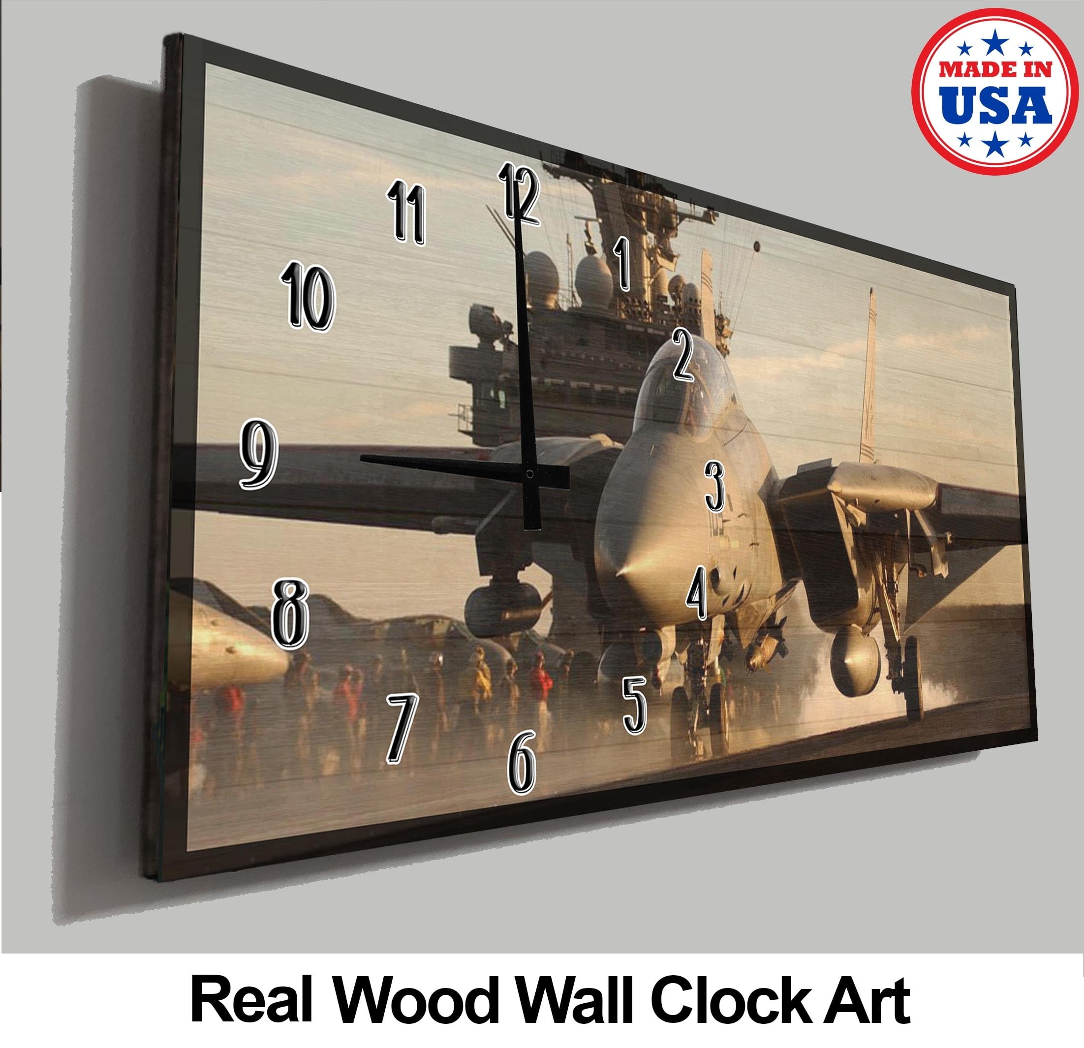 Veterans Wall Clock Powerful Strong Military Jet Aboard Battleship Man ...