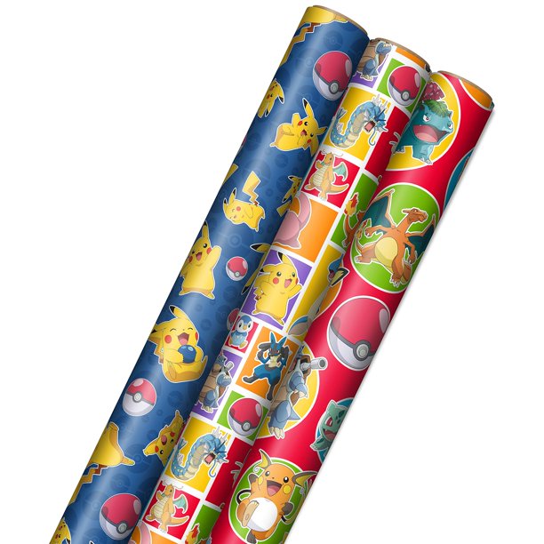 Hallmark Pokémon Wrapping Paper with Cutlines on Reverse (3 Rolls: 60 ...