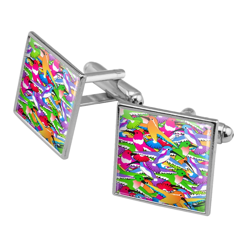 Hummingbird Colorful Pattern Square Cufflink Set - Silver or Gold ...