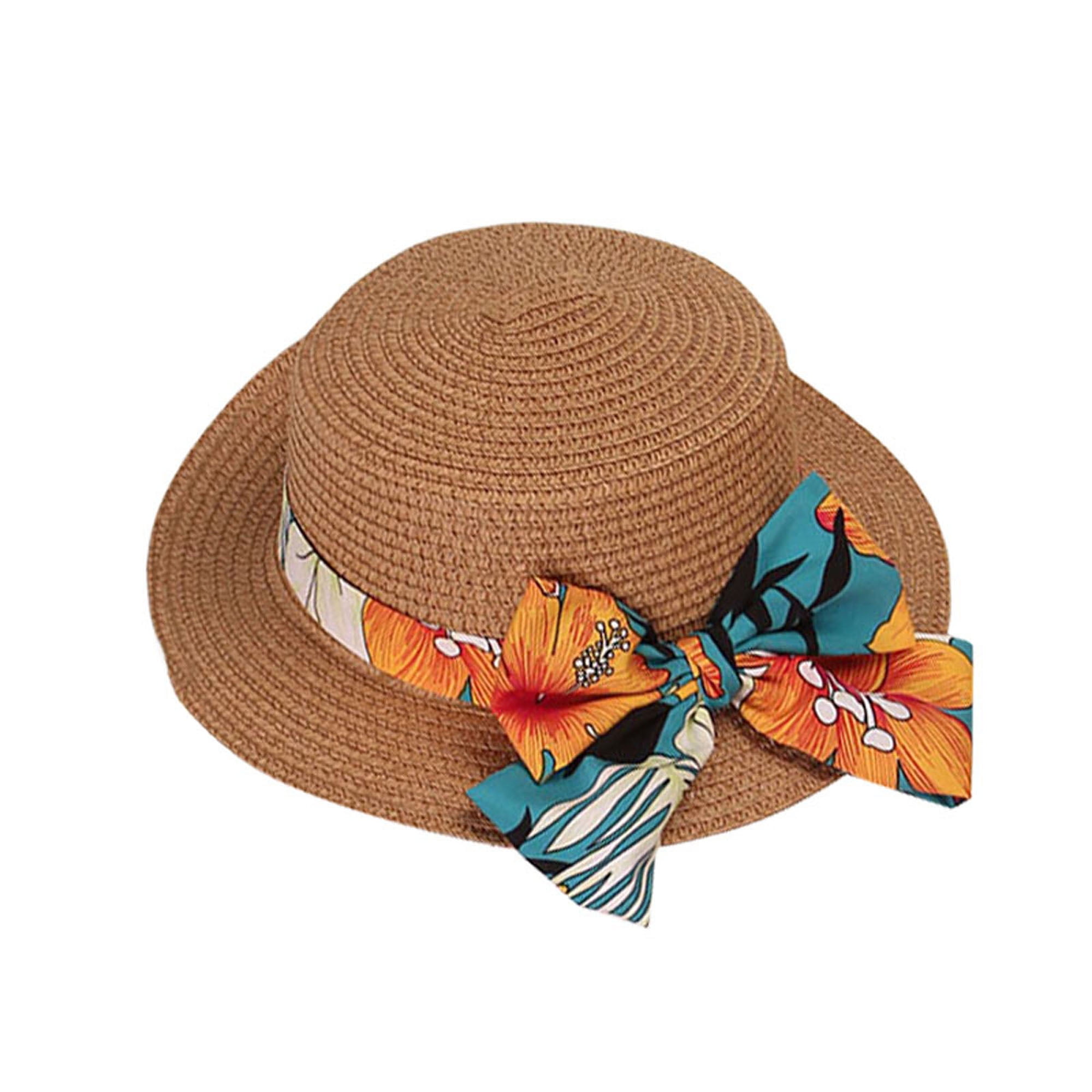Shuttle tree Girls Wide-Brim Straw Sun-Hat for Summer Beach with Bow ...