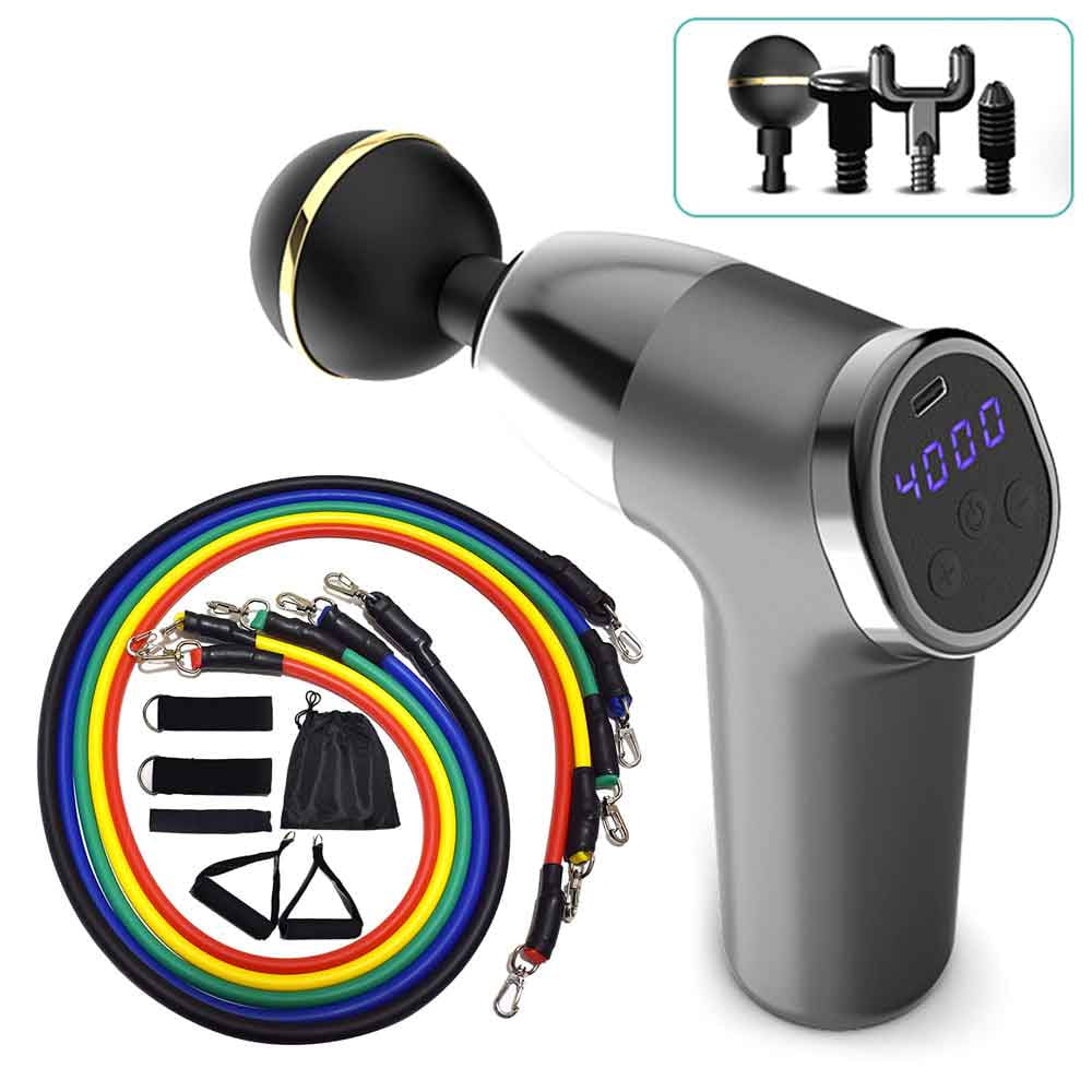 Mini Muscle Massage Gun Deep Tissue Massager Gun Handheld Black 11pcs Exercise Resistance
