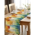 Burlap Table Runner 120 Inches Long, Summer Forest Orange Green Tree ...