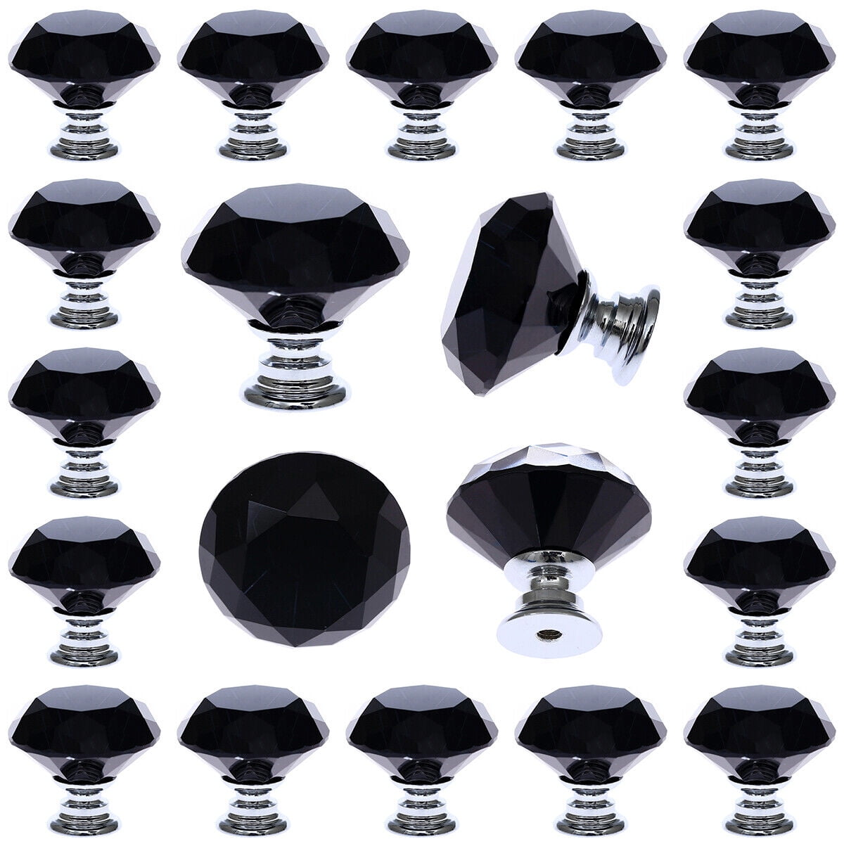25 pcs Black Glass Cabinet Knobs Crystal Drawer Pulls - Walmart.com