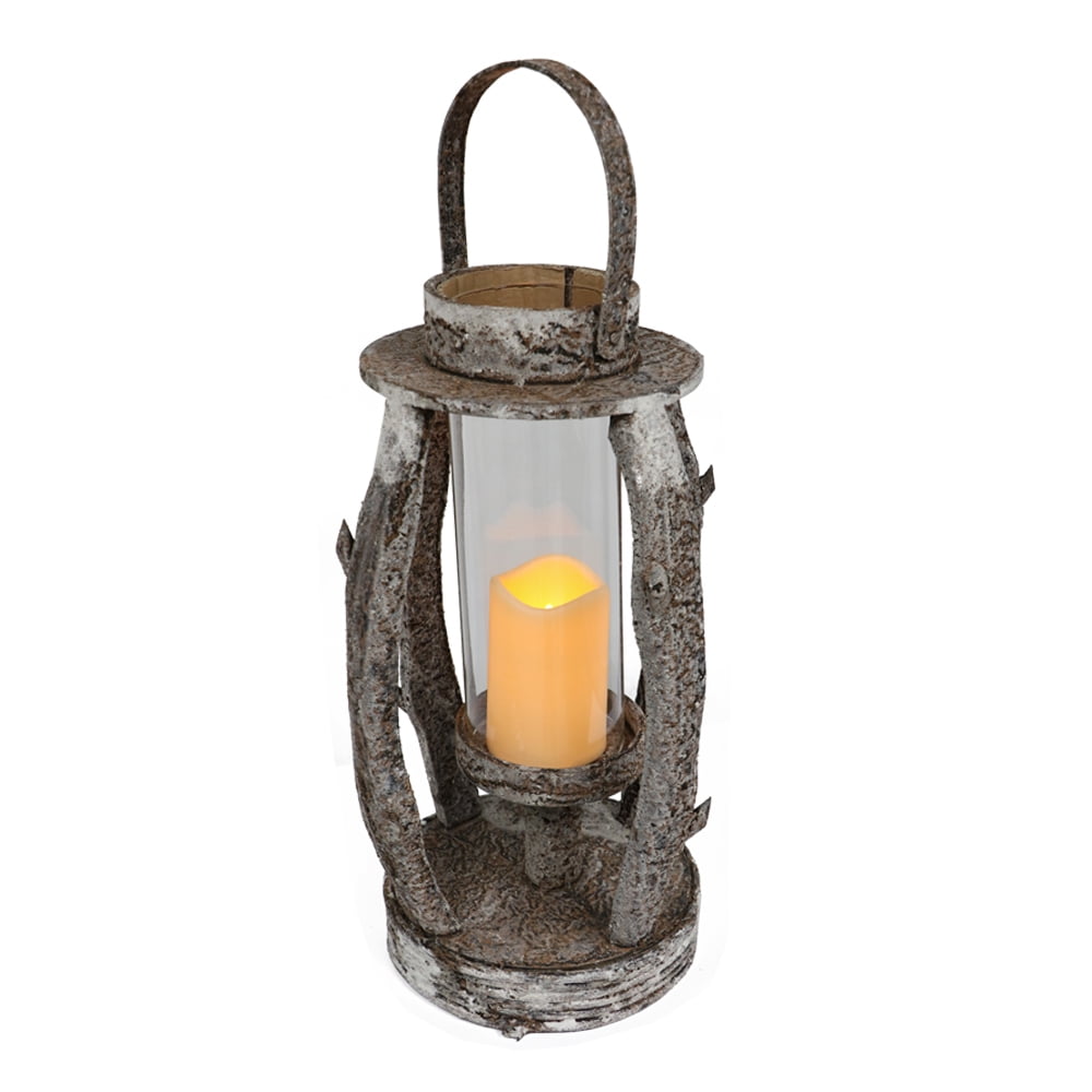 22 inch tall round Wooden Lantern with LED Candle - Walmart.com