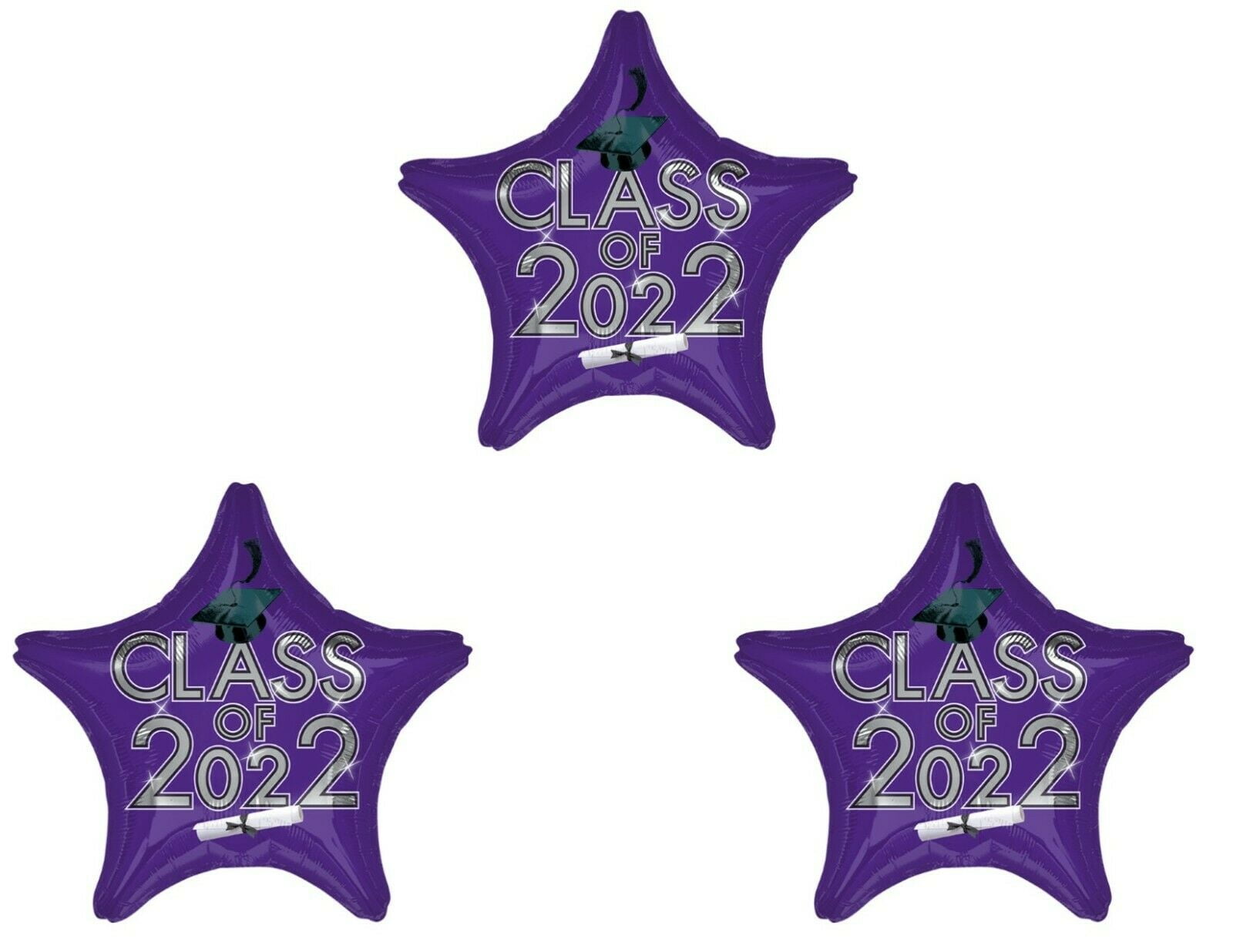 Set of 3 Class of 2022 Purple Star Graduation Cap Party Balloons ...