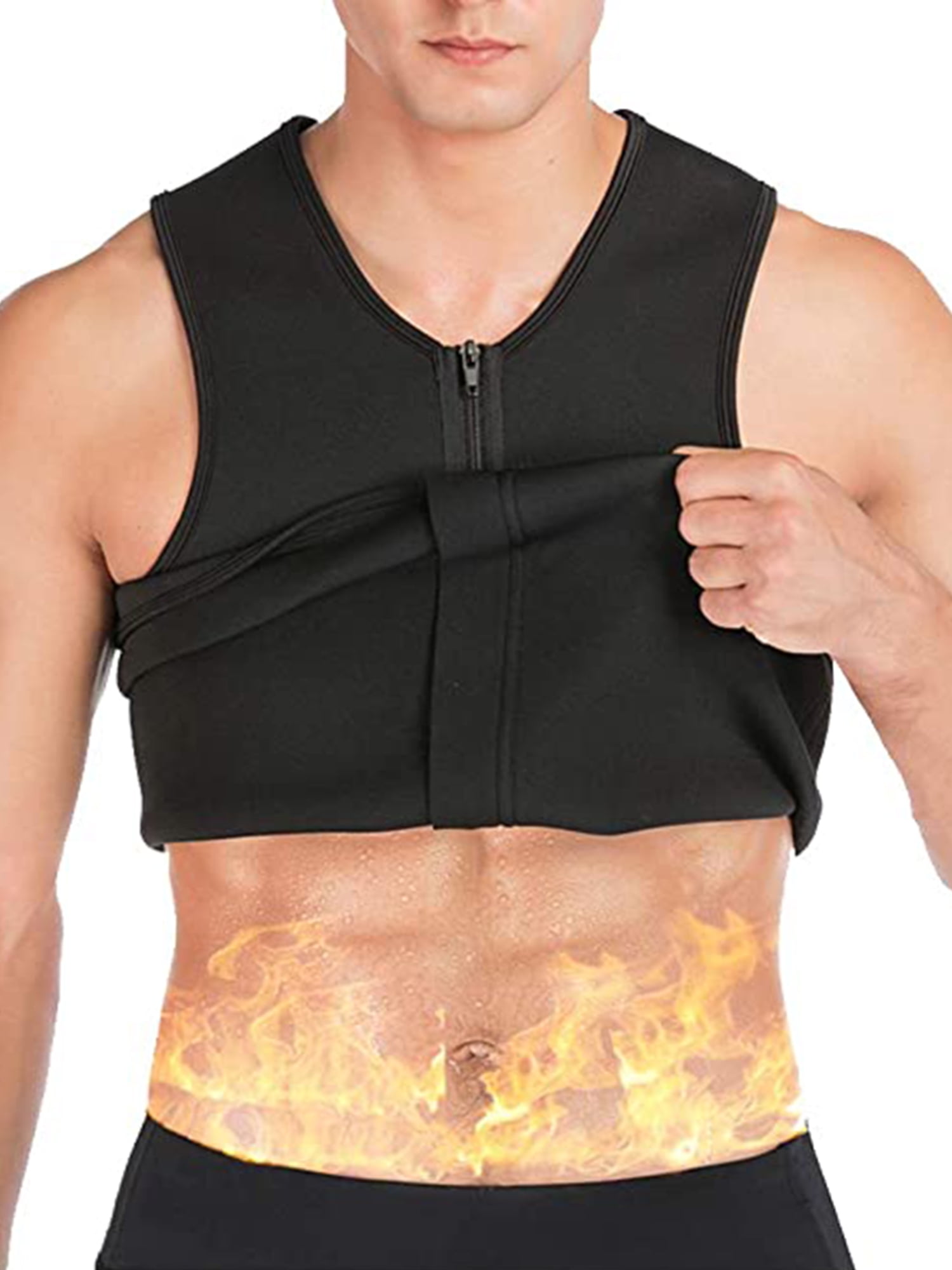SAYFUT Neoprene Sauna Suit for Men Waist Trainer Vest Zipper Body ...