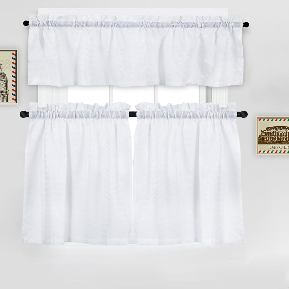 Kitchen Short Window Curtain 60"x24"+15", Waterproof Waffle Woven ...