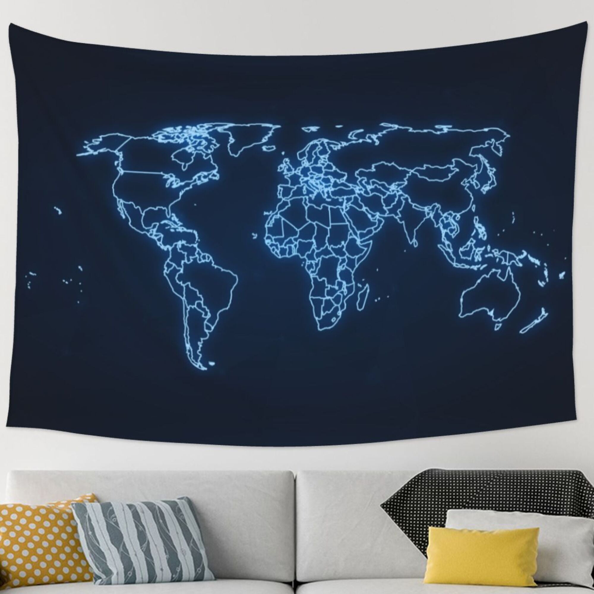 TEQUAN Cyber World Earth Map Pattern Large Tapestry, Aesthetic ...