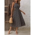 Black Ditsy Floral Print Cut-Out Waist Halter Neck Maxi Dress For Women ...