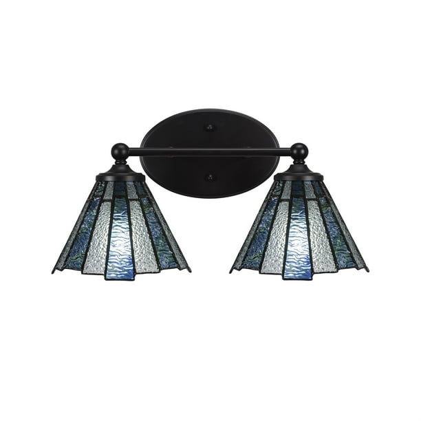 Capri 2 Light Bath Bar Shown In Matte Black Finish With 7" Sea Ice Art ...