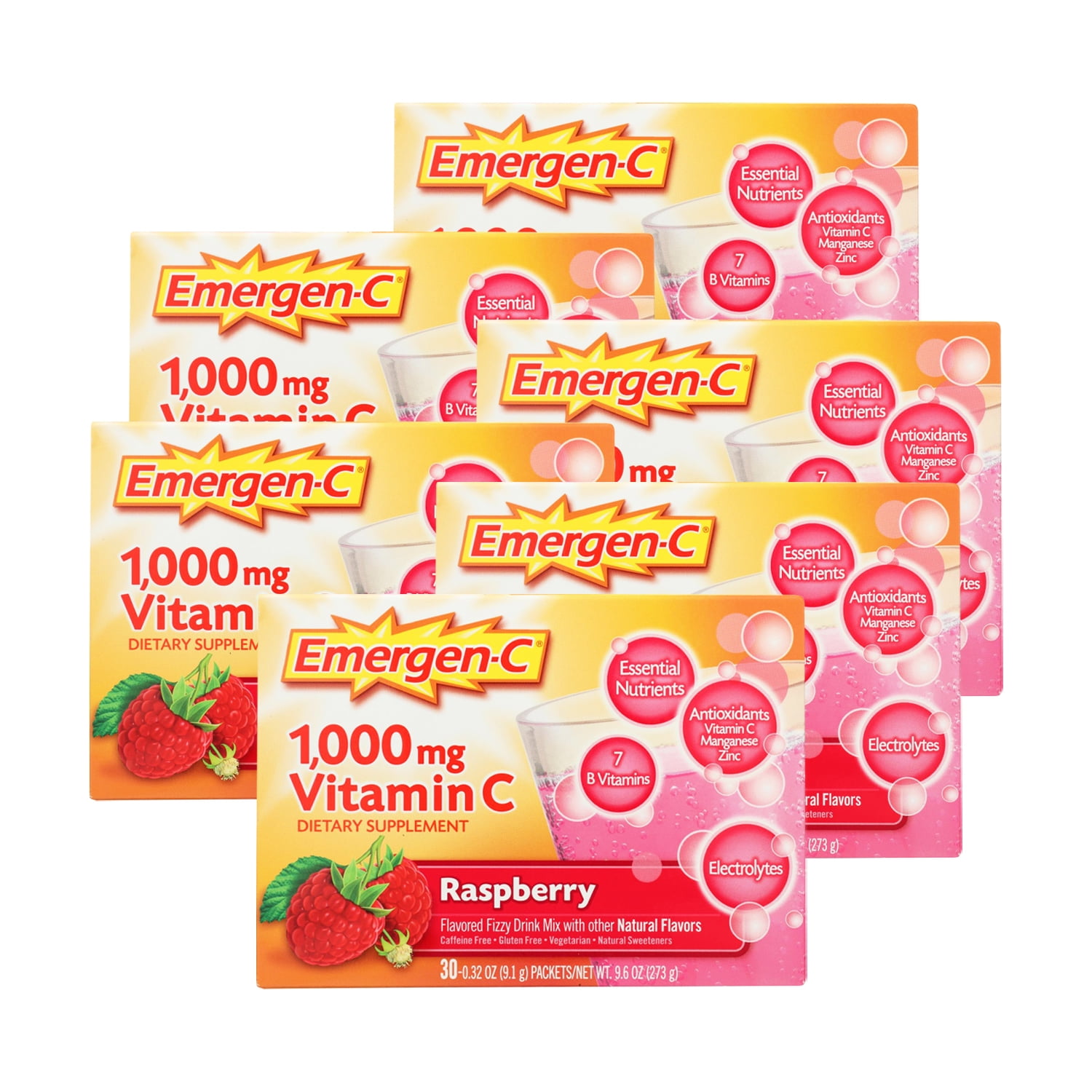 Alacer Emergen-C Fizzy Drink Mix Raspberry - 1000 mg - 30 Packets ( 6 ...