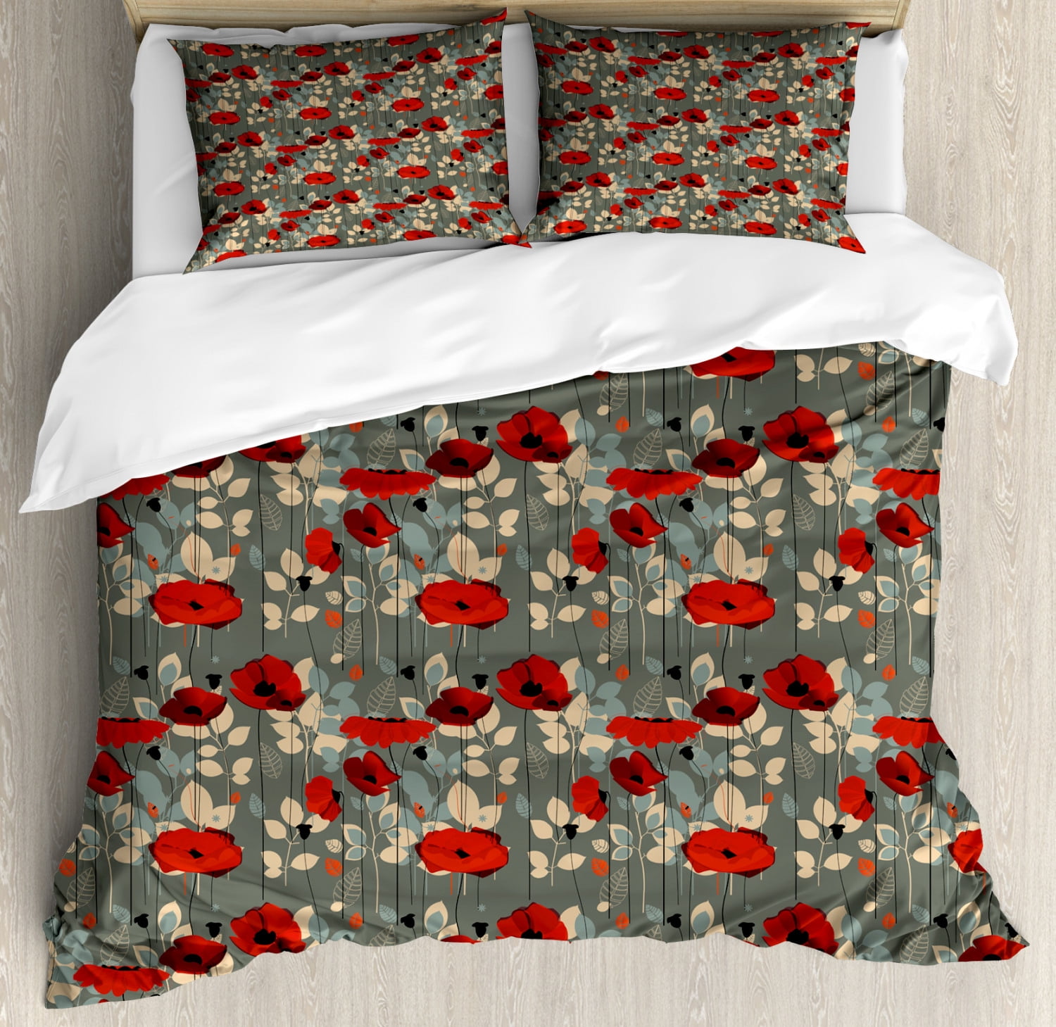 Poppy Duvet Cover Set King Size, Abstraction of a Growing Floral Garden ...