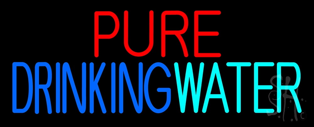 Pure Drinking Water LED Neon Sign 13 x 32 - inches, Black Square Cut ...